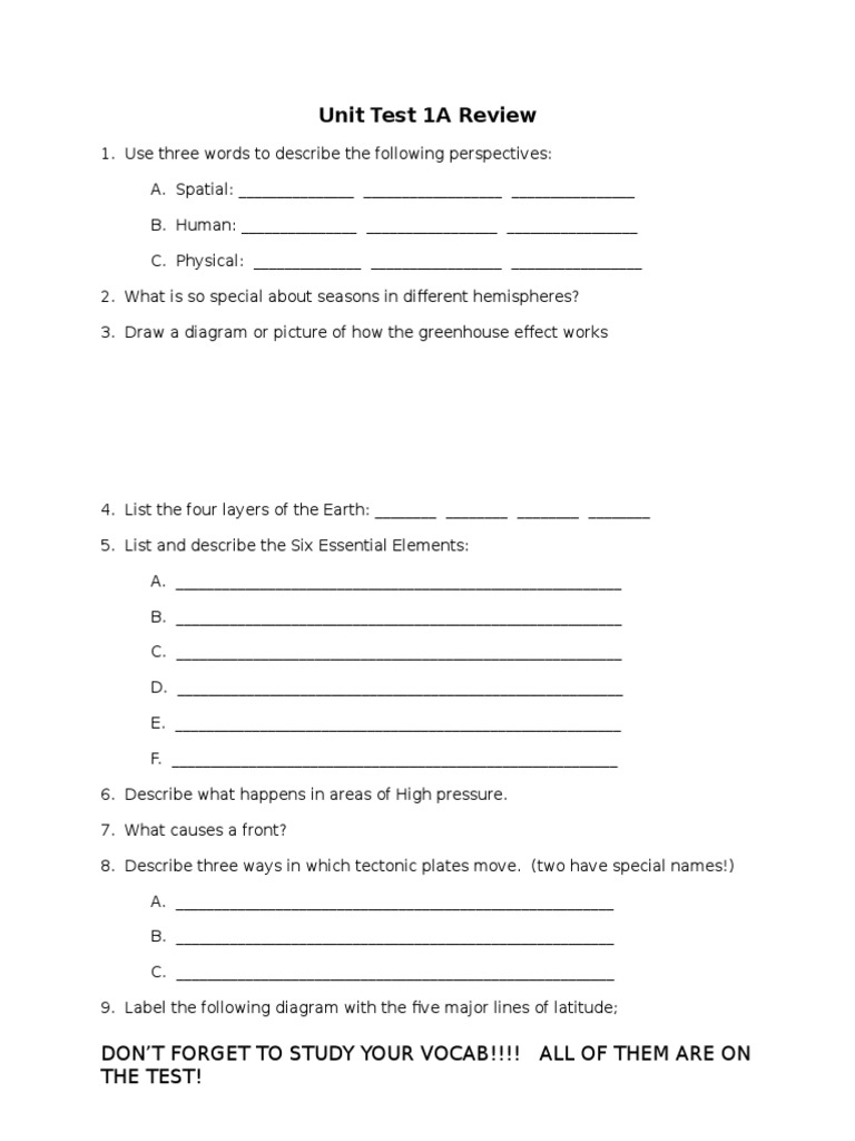 Unit Test 1A Geography Review Guide | PDF