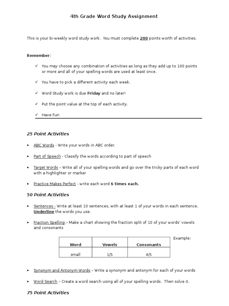 Wordstudy Contract | PDF | Language Arts & Discipline