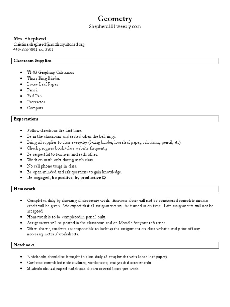 Geometry Syllabus | PDF | Homework | Education Theory