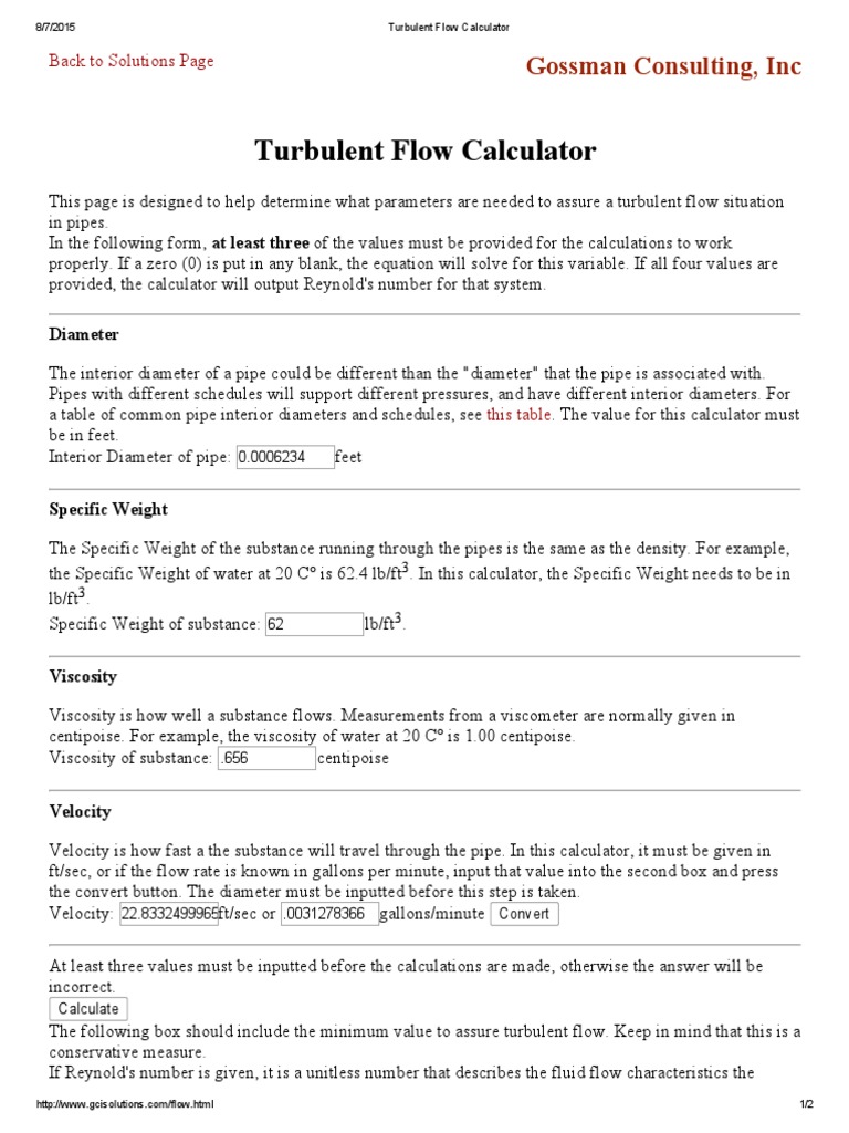 Turbulent Flow Calculator Tool | PDF | Teaching Methods & Materials ...
