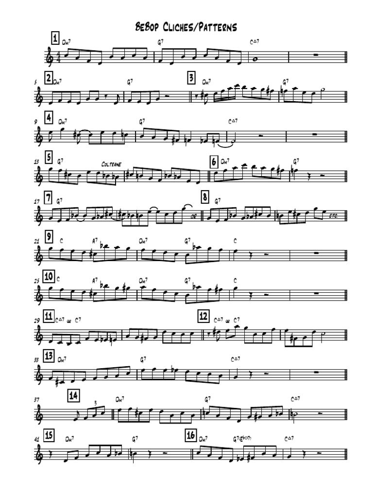 Bebop Chord Progressions and Patterns | PDF