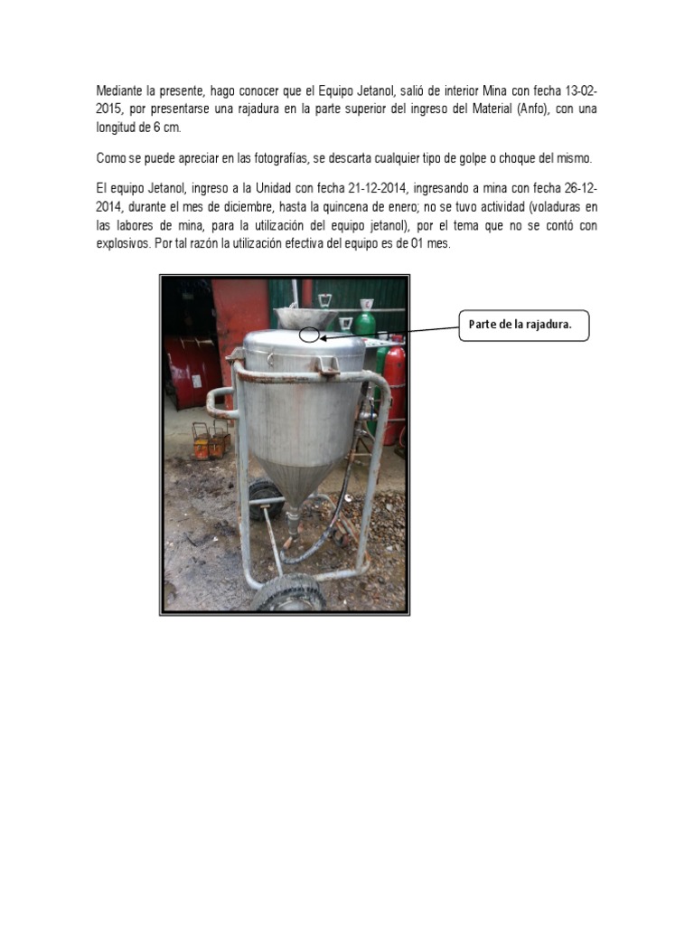 Informe sobre daño en equipo Jetanol | PDF | Naturaleza