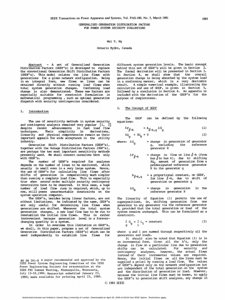 Generalized Generation Distribution Factors For Power System Security ...