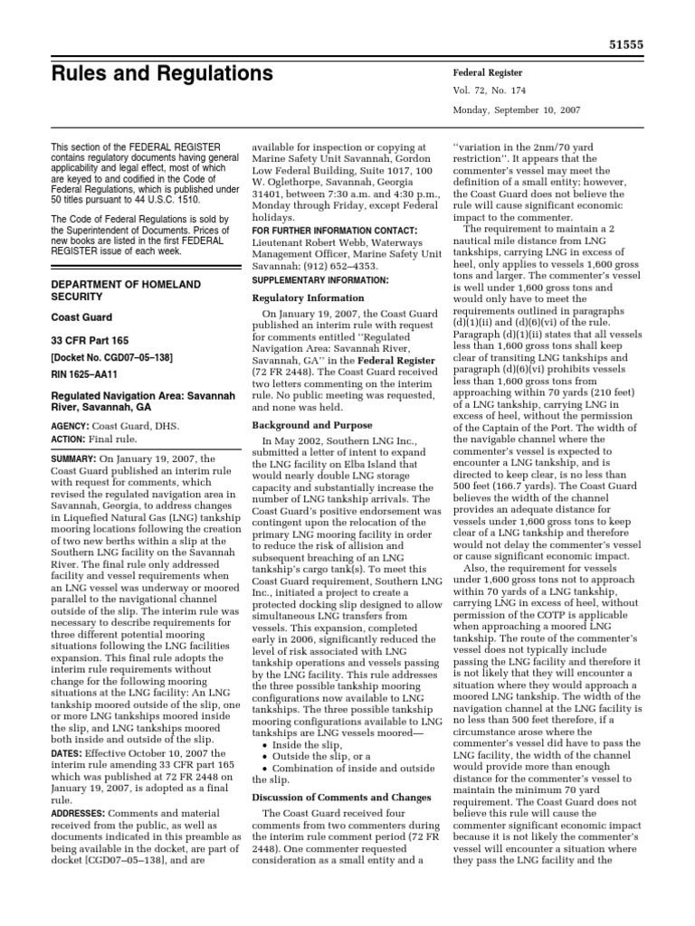 Rule: Ports and Waterways Safety Regulated Navigation Areas, Safety ...
