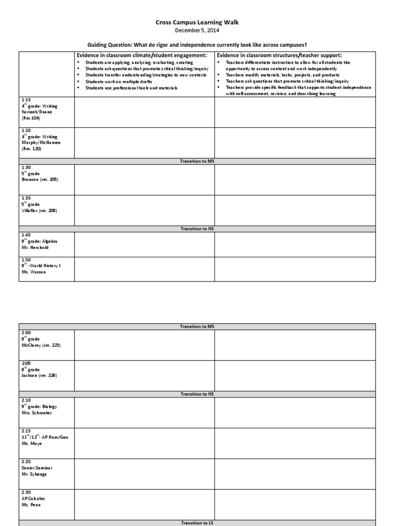 Learning Walk Note Catcher | PDF