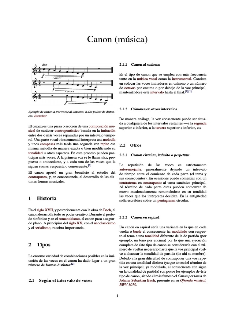 Canon (Música) | PDF | Teoría musical | Elementos de la música