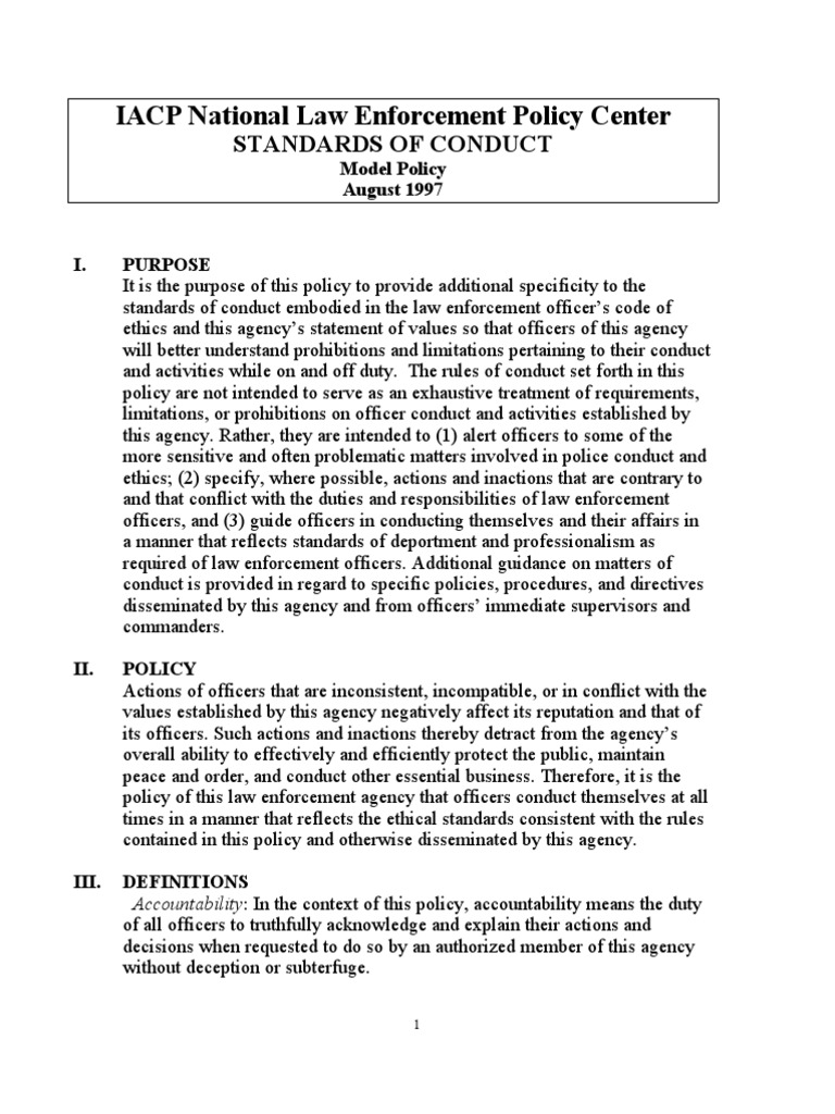 Standards of Conduct Policy | Arrest | Police