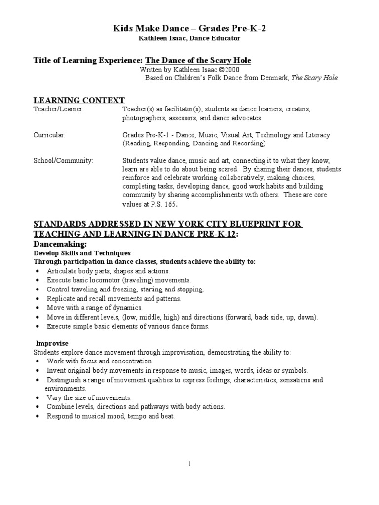 Lesson Plan and Rubric: Dance of The Scary Hole | PDF | Dances | Rubric ...