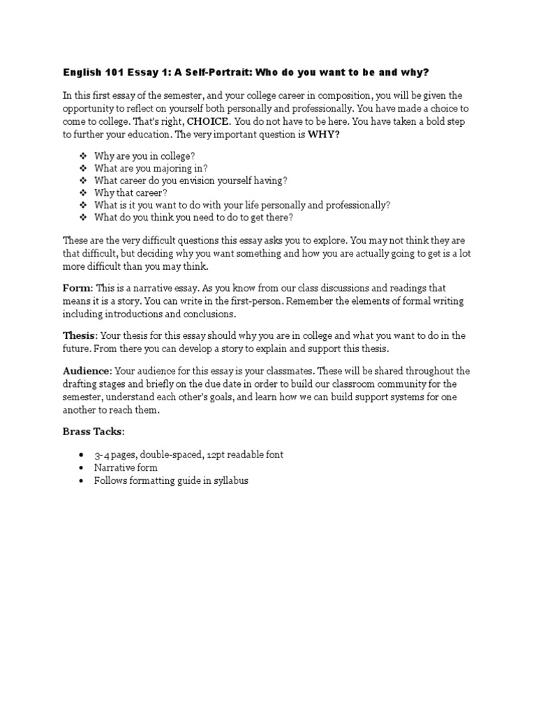 English 101 Essay 1 Fall 2015 | PDF | Career & Growth