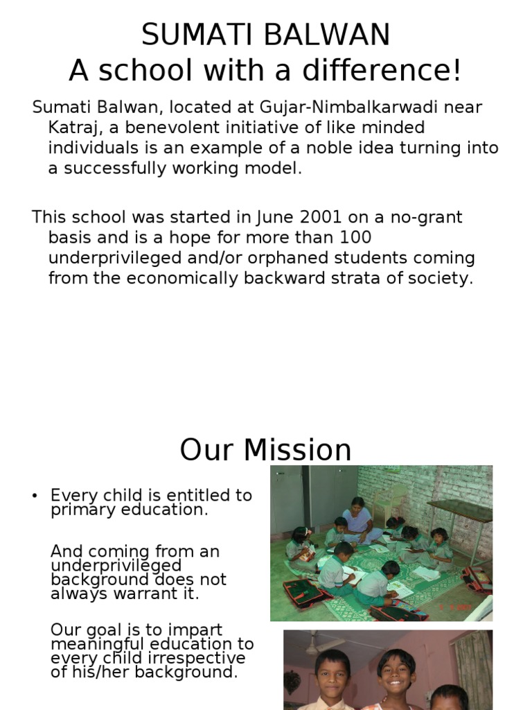 Sumati Balwan: School for Underprivileged | PDF