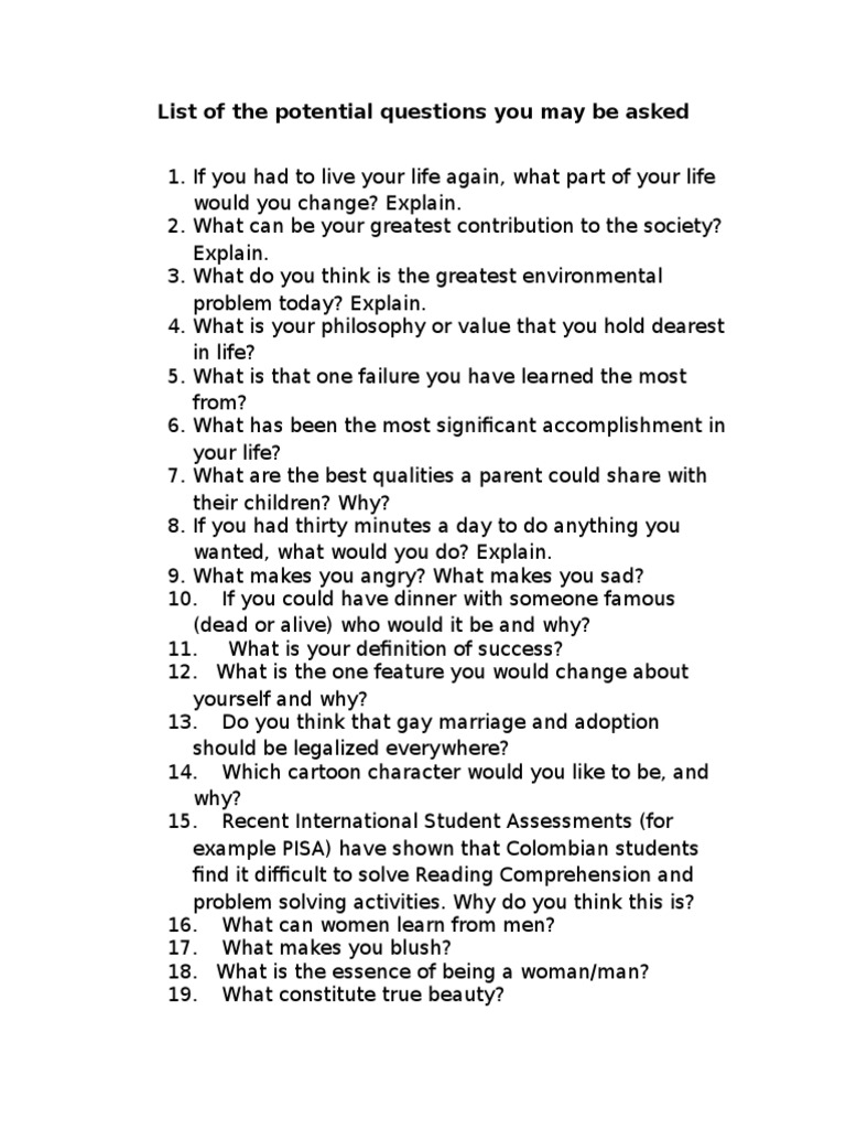 Speaking Test Possible Questions. | PDF | Social Science