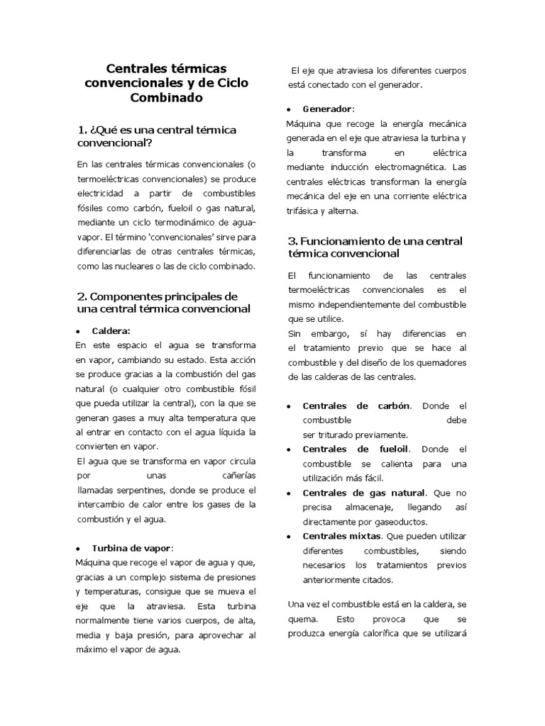Centrales Térmicas Convencionales y de Ciclo Combinado | PDF ...