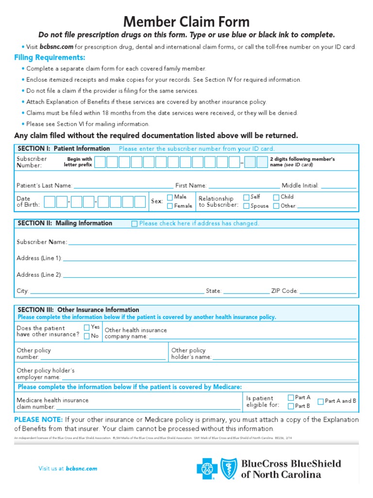 BCBSNC Claim Filing Instructions | PDF | Medicare (United States ...