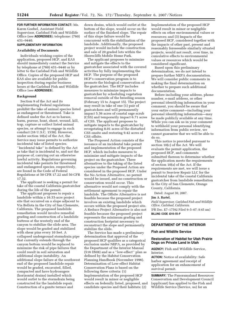 Notice: Endangered and Threatened Species: Incidental Take Permits ...