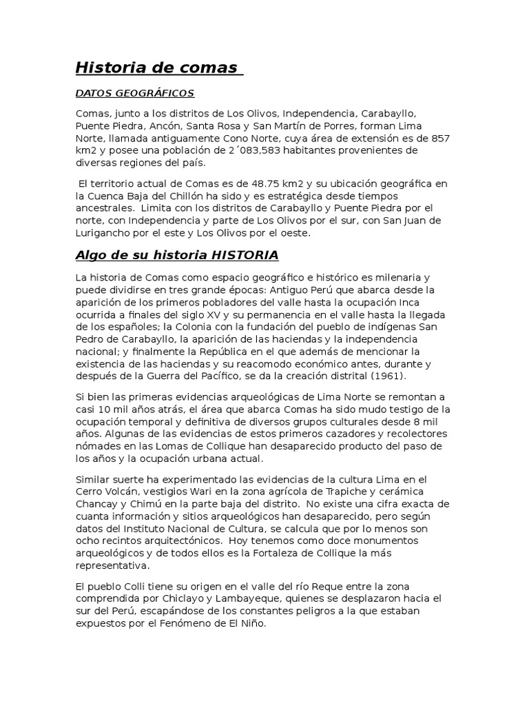 Historia de Comas-Lima-Perú | PDF | Lima | América del Sur
