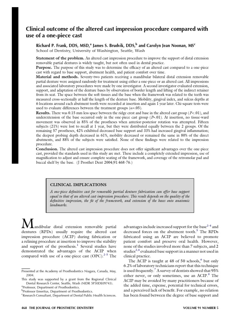 Clinical Outcome of The Altered Cast Impression Procedure Compared With ...