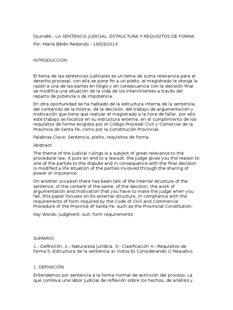 Caracteristicas de Sentencia | Sentencia (Ley) | Jurisdicción