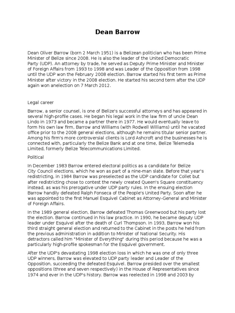 Dean Barrow | PDF | Belize | Government