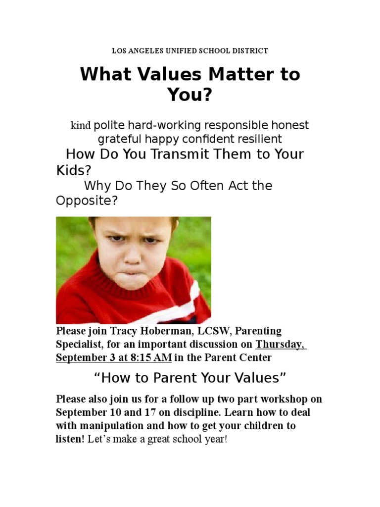 Parenting Your Values Workshop Series | PDF