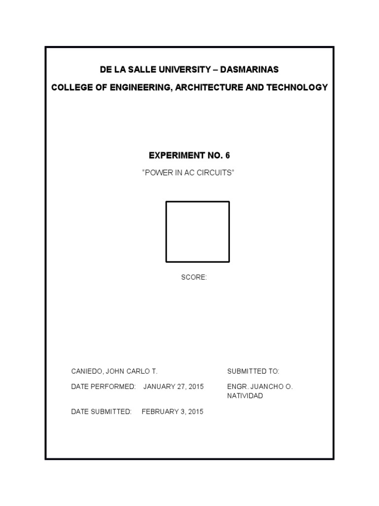 Circuits 2 Lab Report No. 6 | PDF | Ac Power | Electrical Network