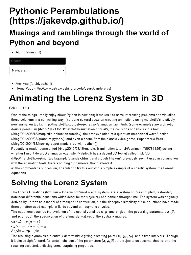 Animating The Lorenz System In 3d Pdf Chaos Theory Equations 