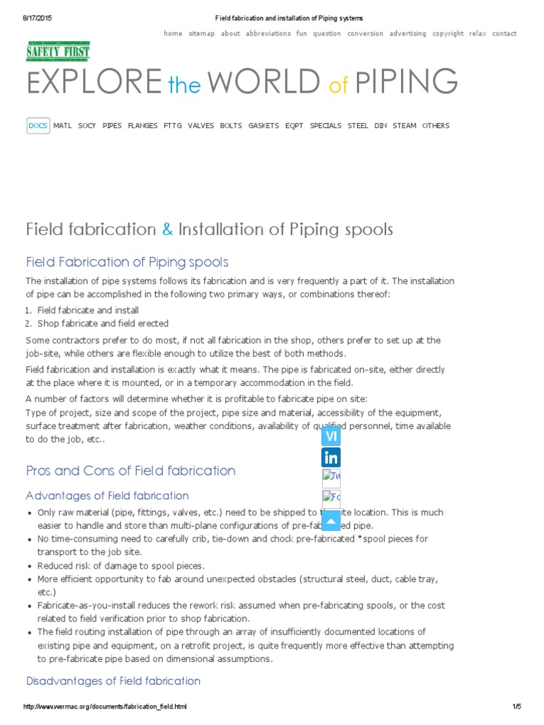 Field Fabrication and Installation of Piping Systems | PDF | Metal ...