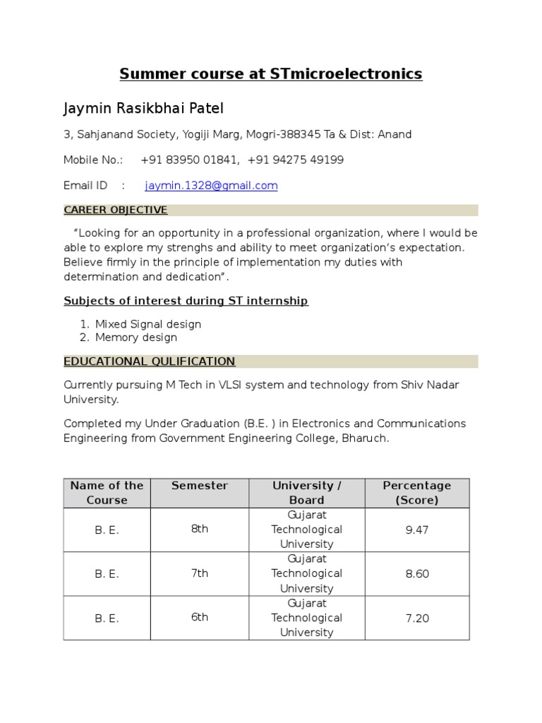 MTECH ECE Jaymin-Resume | PDF | Embedded System | Microcontroller