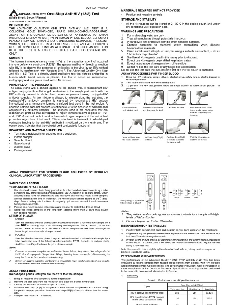 One Step Anti-HIV (1&2) Test | PDF | Hiv | Blood Plasma