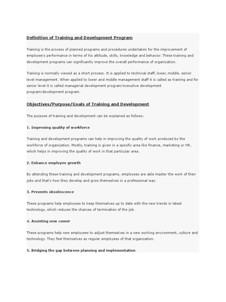 Definition of Training and Development Program | PDF | Performance ...