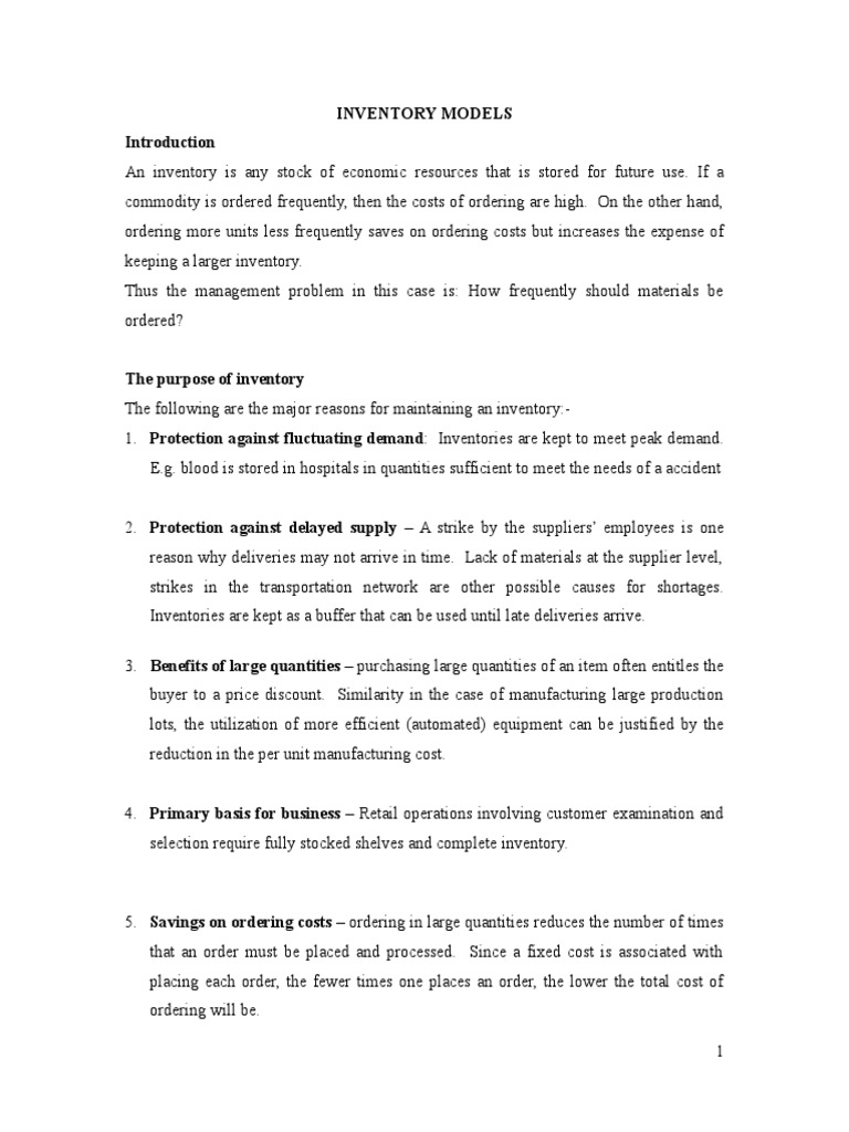 Inventory Models Notes - Handout | PDF | Inventory | Demand