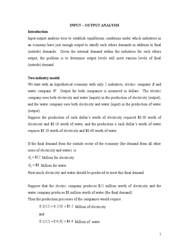 Input Output Analysis Notes Pdf Inputoutput Model Matrix 0407