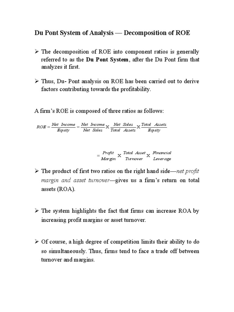 Du Pont System of Analysis - Decomposition of ROE: Margin and Asset ...
