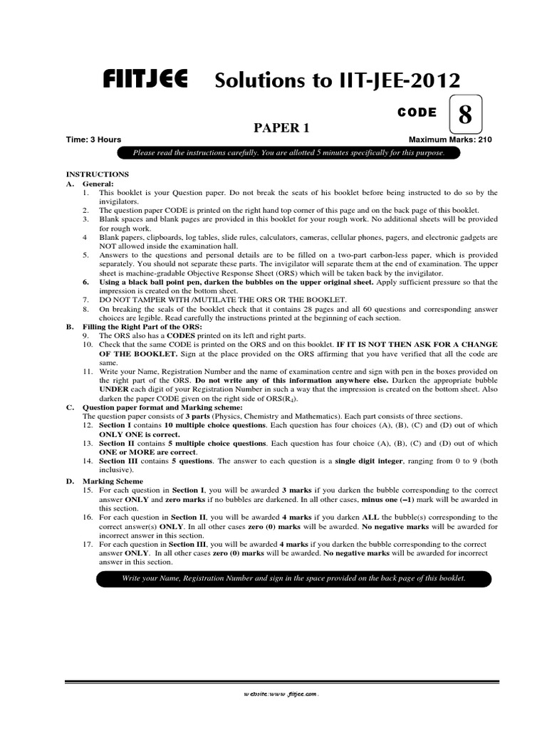 JEE Main 2012 Question Paper With Answer PDF | PDF