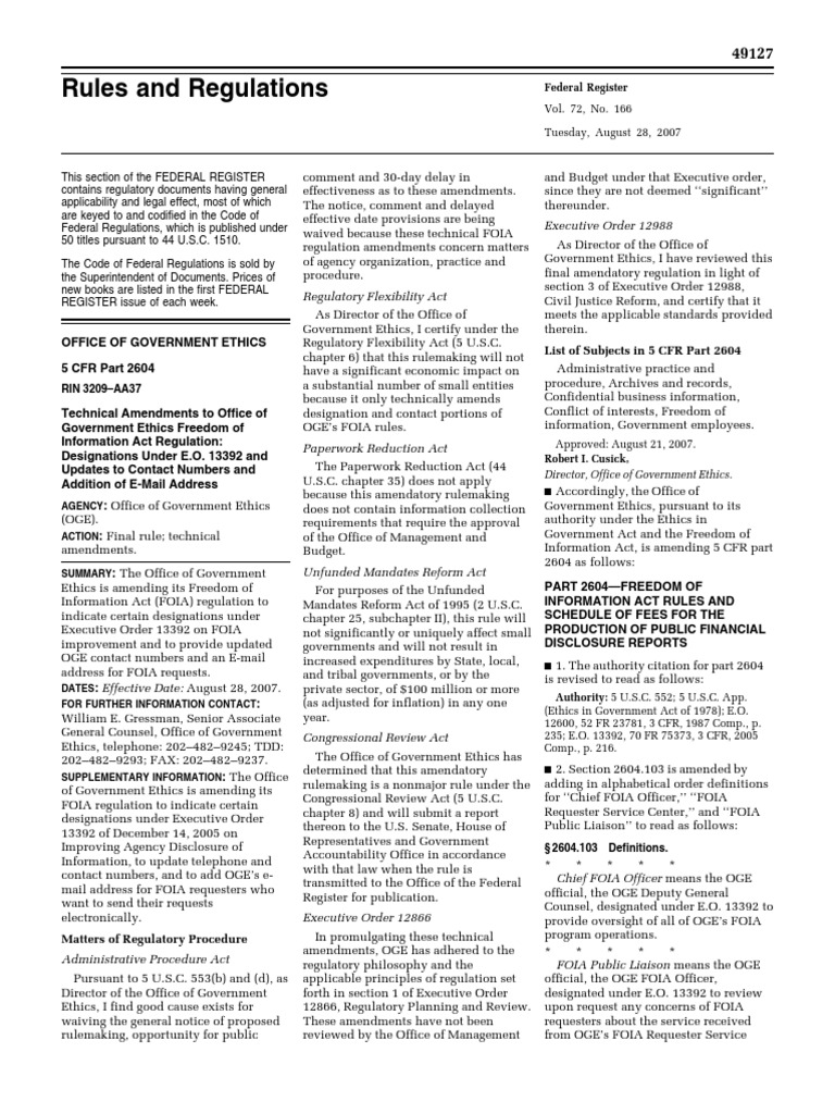 Rule: Freedom of Information Act Implementation: Technical Amendments ...