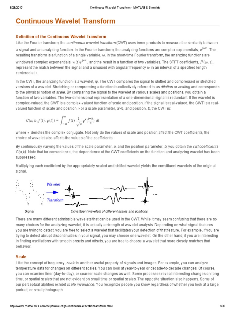 Continuous Wavelet Transform Matlab And Simulink Pdf Wavelet