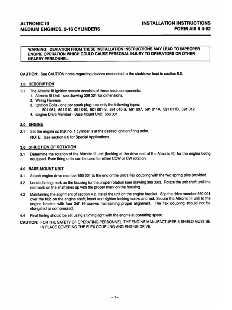 Altronic III Installation Instructions | PDF