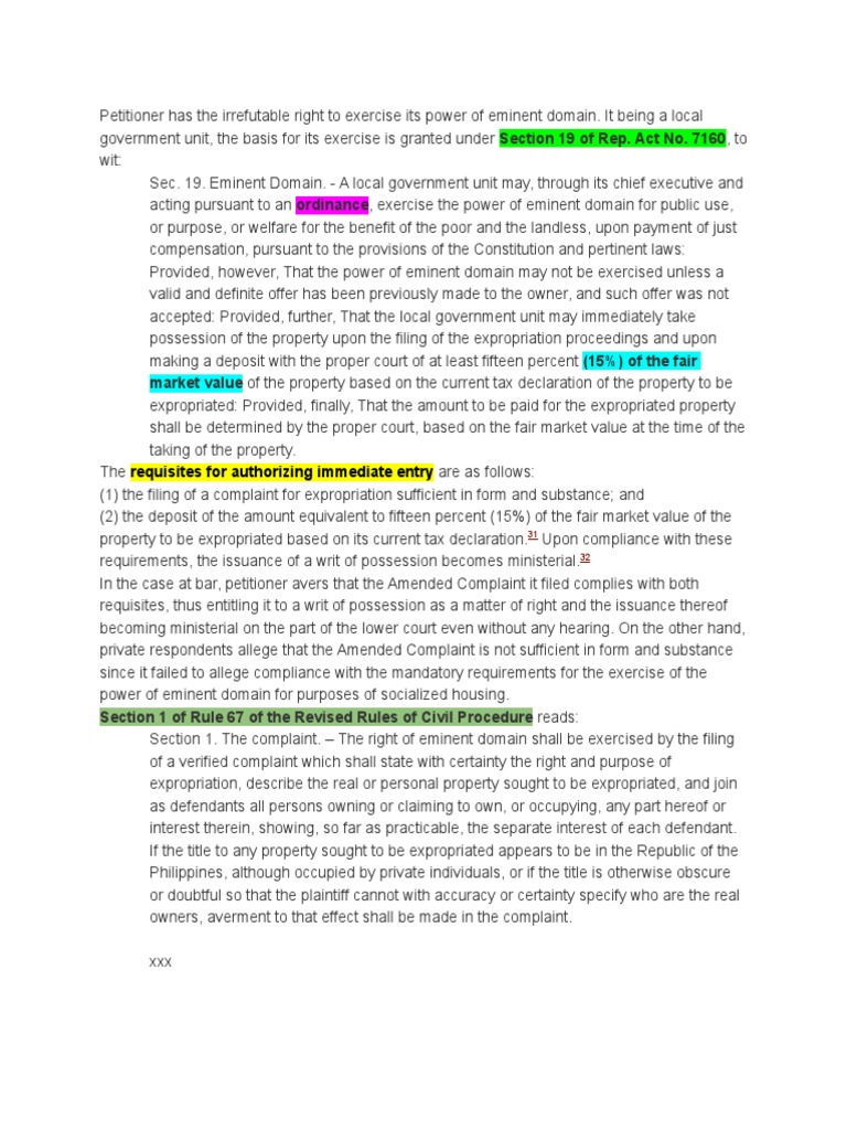 Issuance of Writ of Possession | PDF | Eminent Domain | Complaint