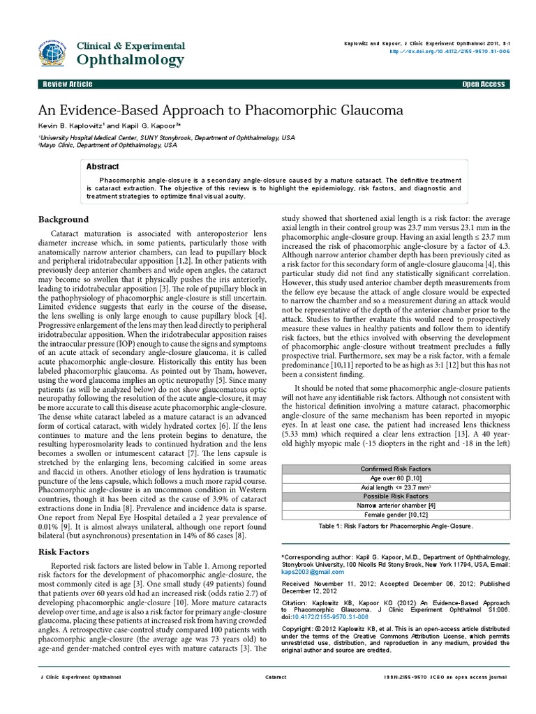 An Evidence-Based Approach To Phacomorphic Glaucoma | PDF | Glaucoma ...