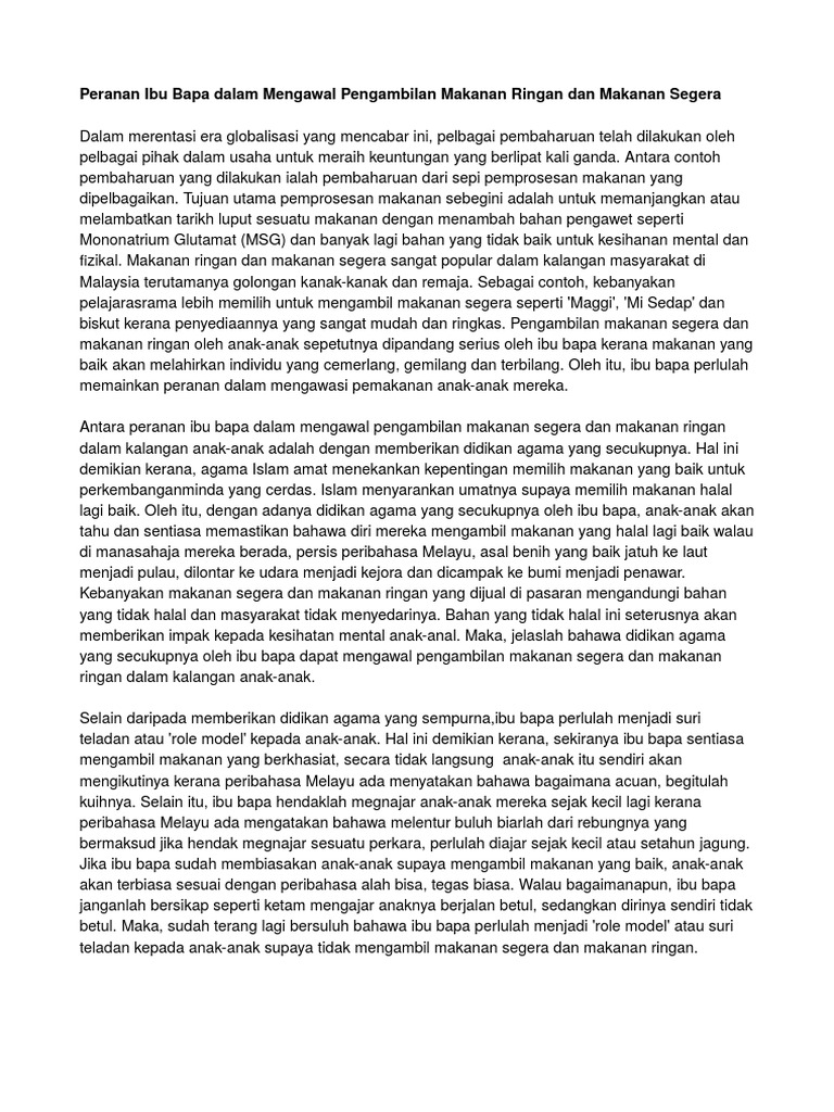 Peranan Ibu Bapa Kawal Makanan Anak | PDF