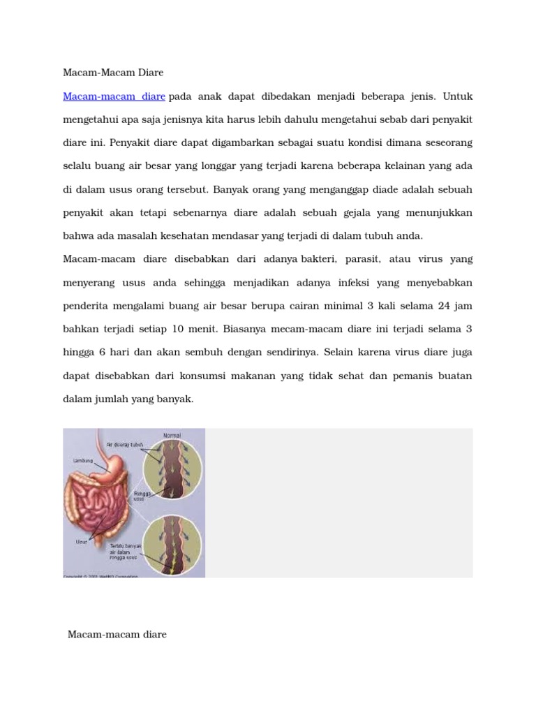 Jenis-Jenis Diare pada Anak dan Penyebabnya | PDF