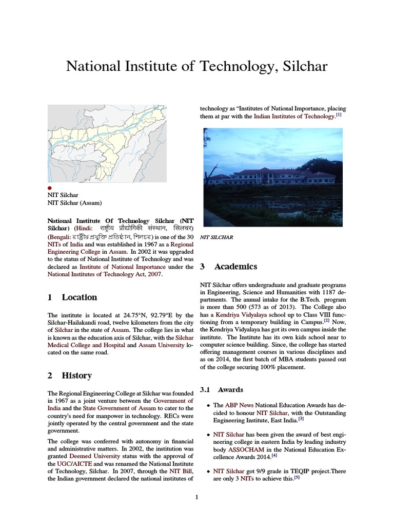 NIT Silchar: A Comprehensive Overview | PDF | Computers