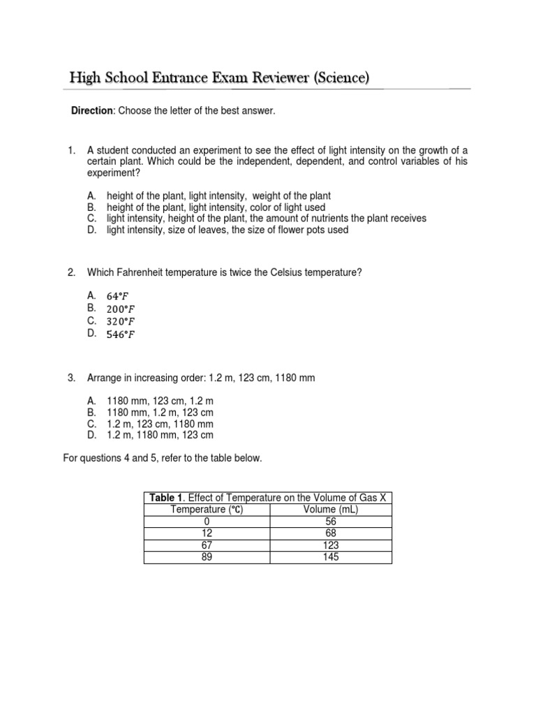 High School Entrance Exam Reviewer (Science) | PDF | Atmosphere Of ...