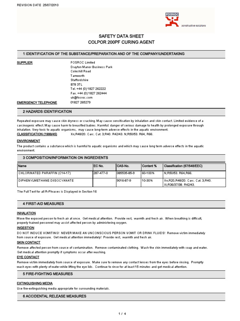 Colpor 200PF Safety Data Sheet | PDF | Personal Protective Equipment ...