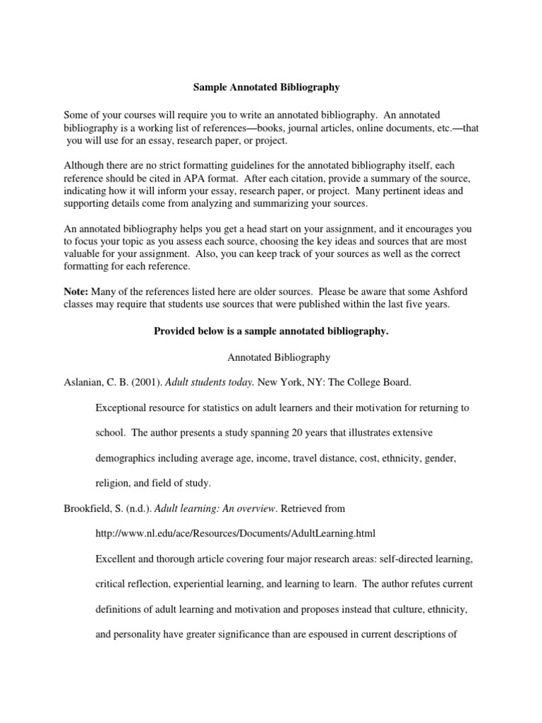 Annotated Bibliography Introduction Example