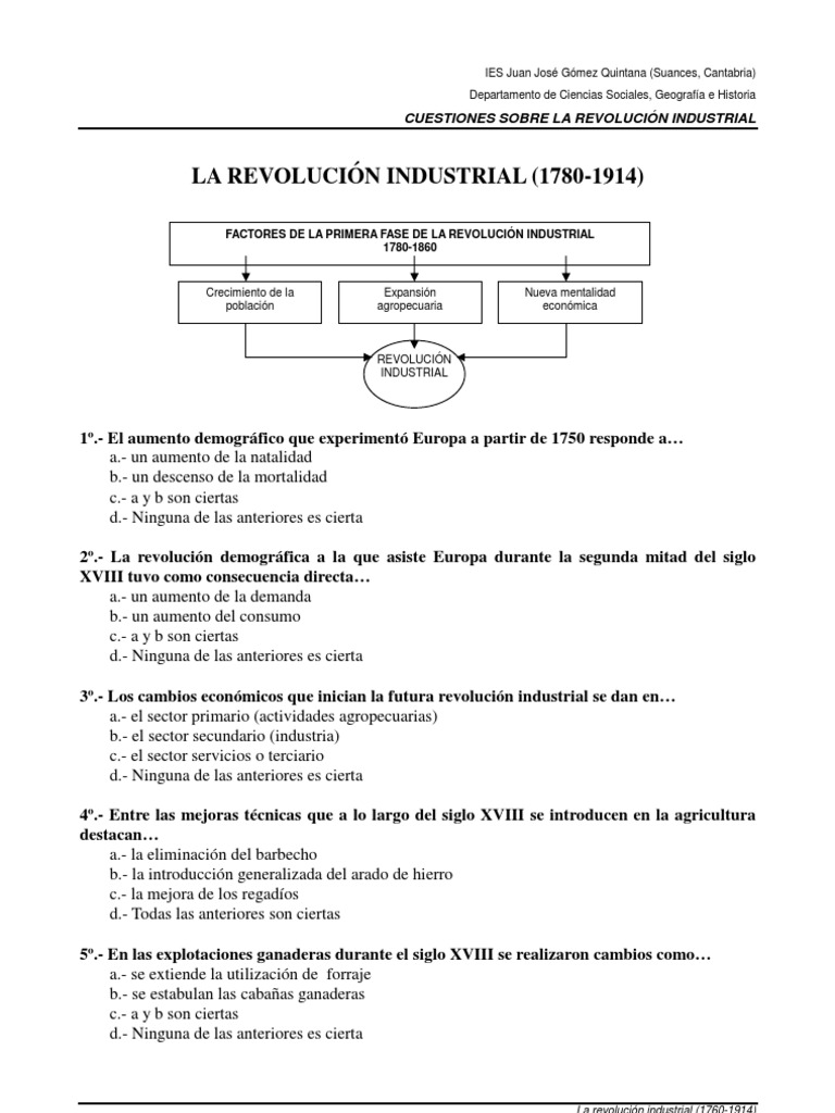 Test Revolucion Industrial | PDF | Revolución industrial | Industrias
