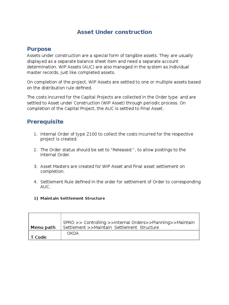 Configuring Asset Under Construction Accounts and Settlement to Final ...
