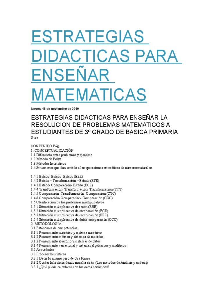 Estrategias Didacticas Para Enseñar Matematicas | Heurístico | Cantidad