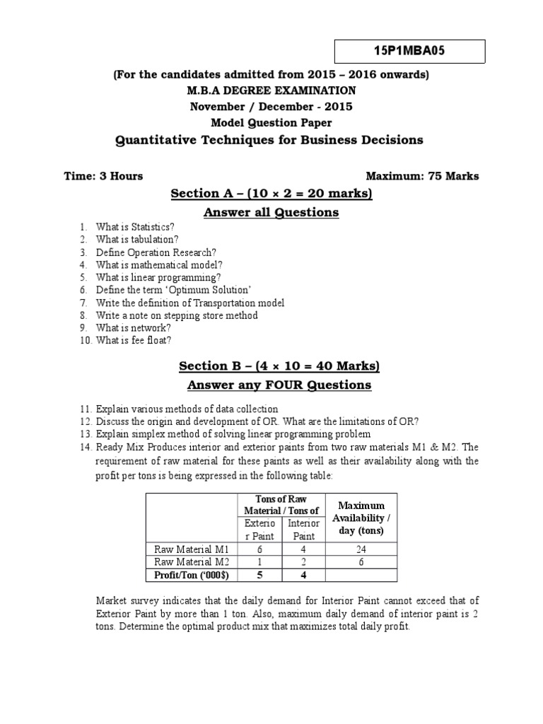 Quantitative Techniques For Business Decisions | PDF | Mathematical Optimization | Linear ...