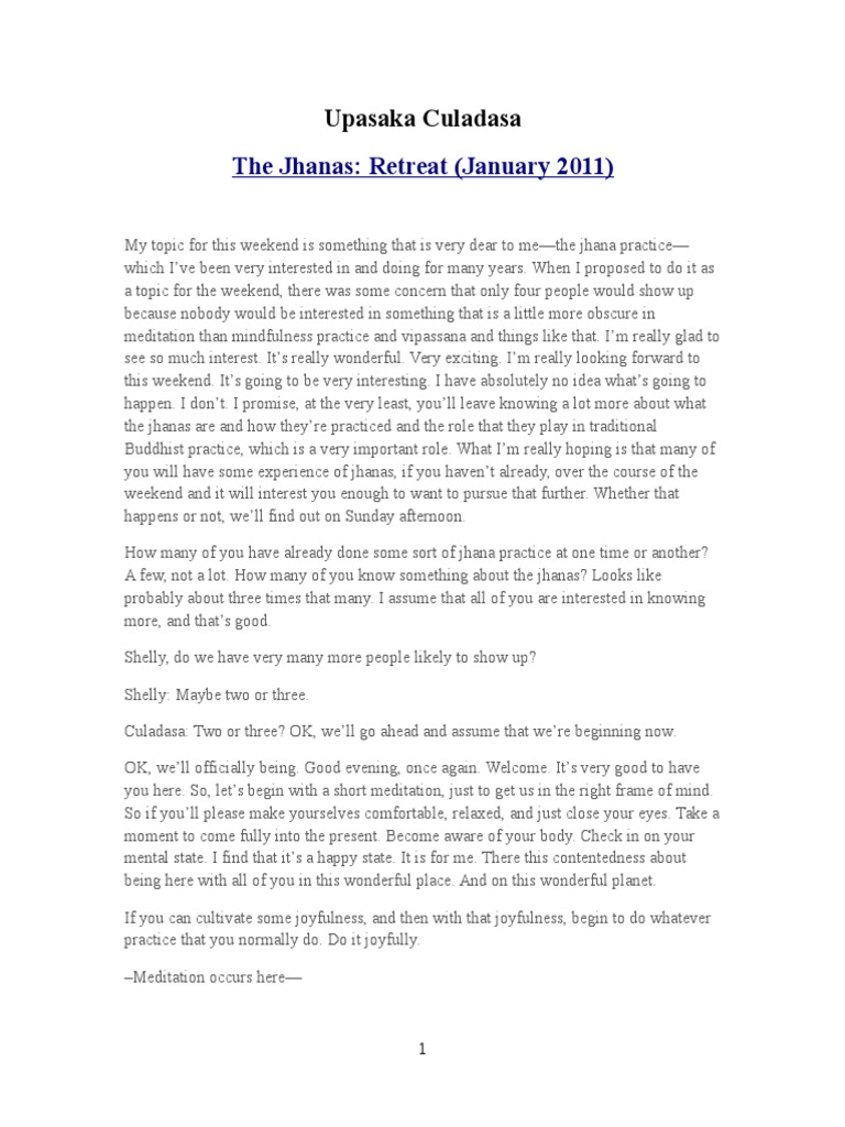 Upasaka Culadasa. Jhana - Transcript | PDF | Gautama Buddha | Zen