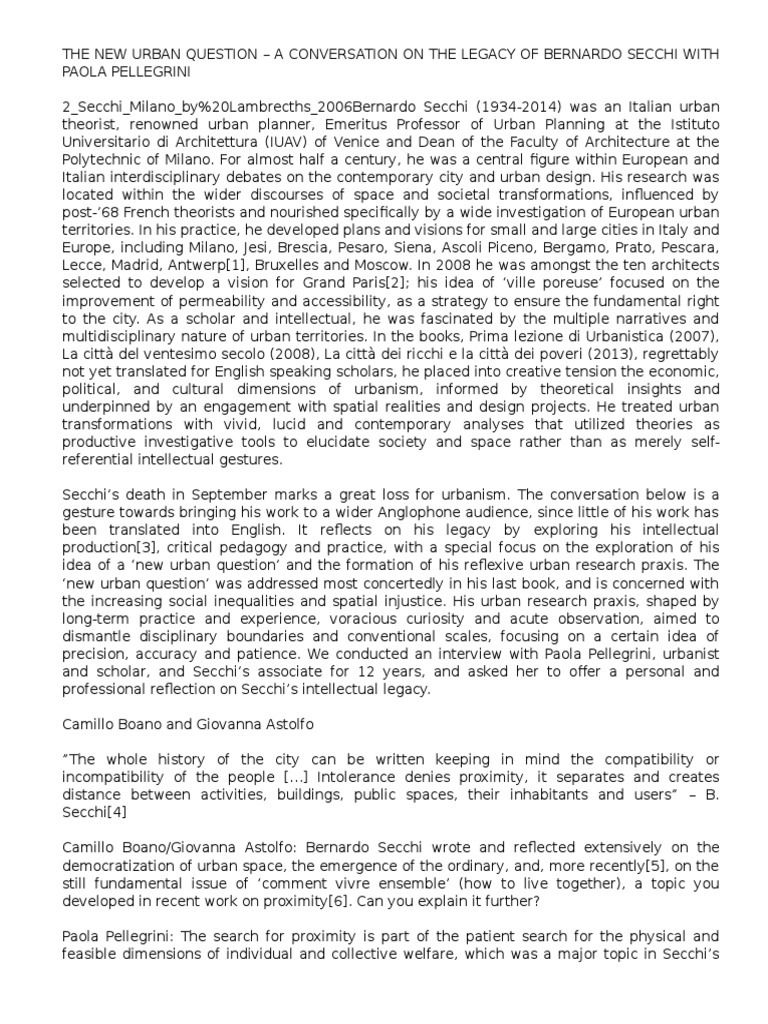 The New Urban Question Interwiev Secchi | PDF | Urban Design | Porosity